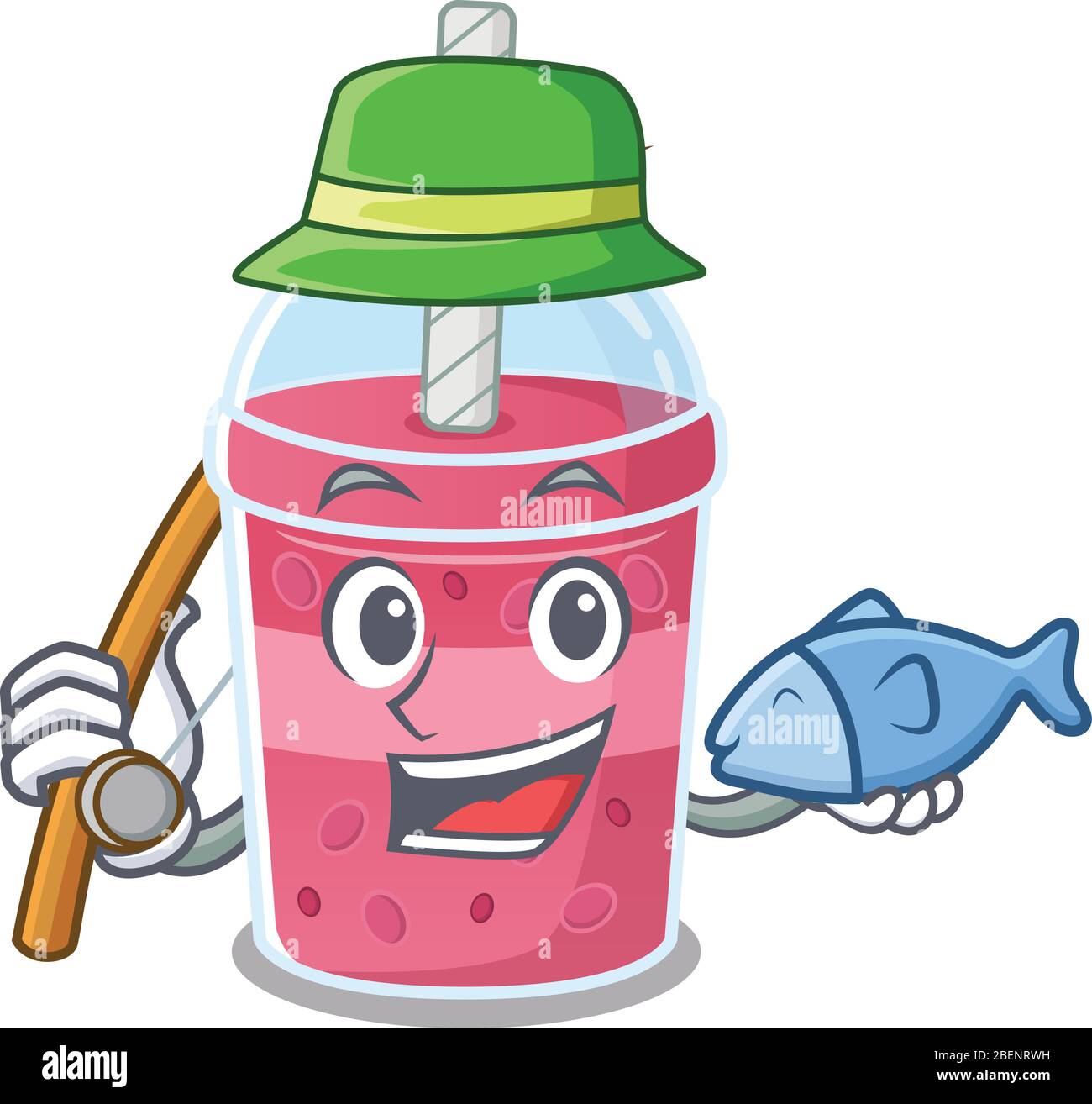Cartoon design concept of strawberry bubble tea while fishing Stock ...