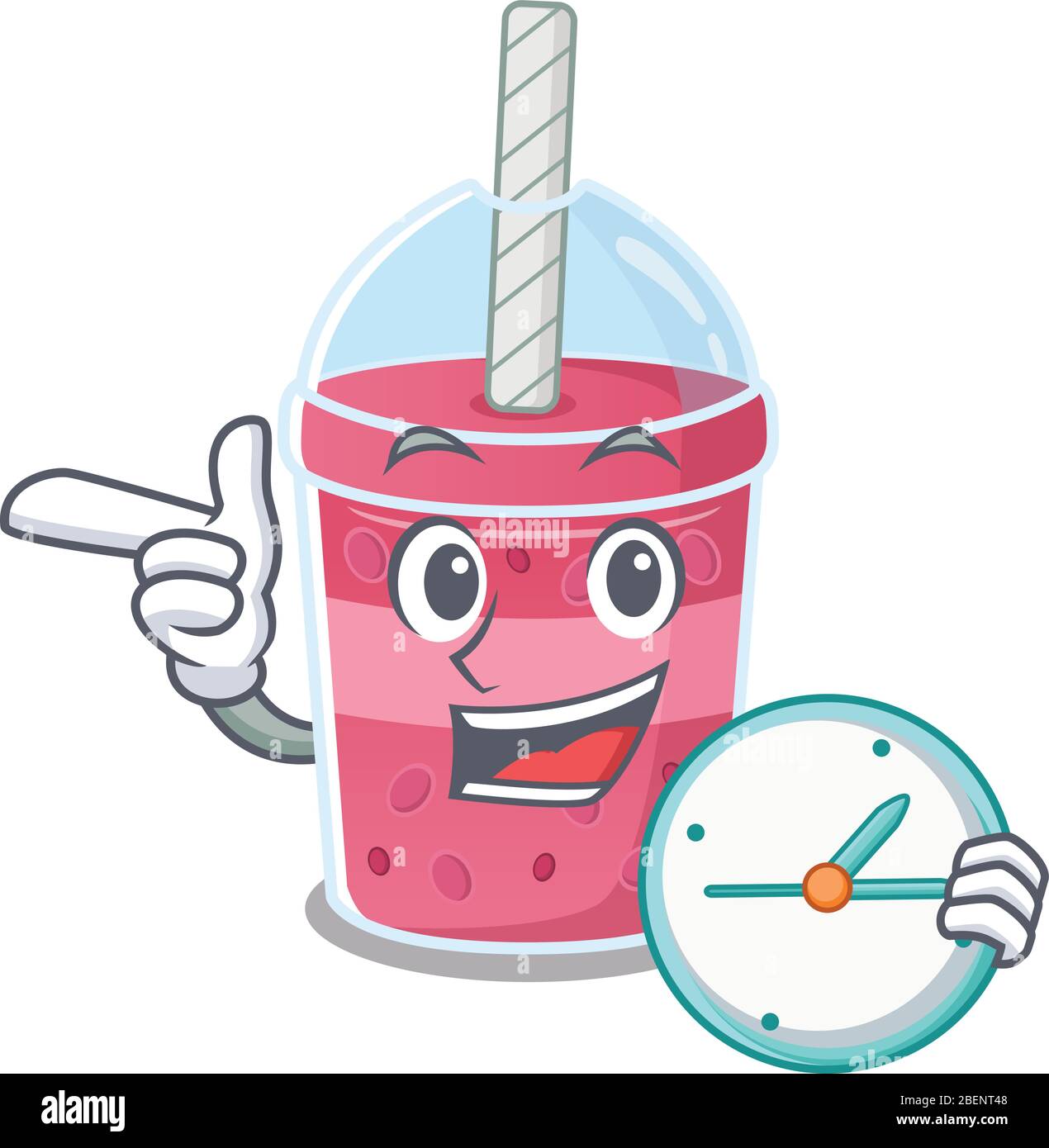 Strawberry bubble tea mascot design concept smiling with clock Stock ...