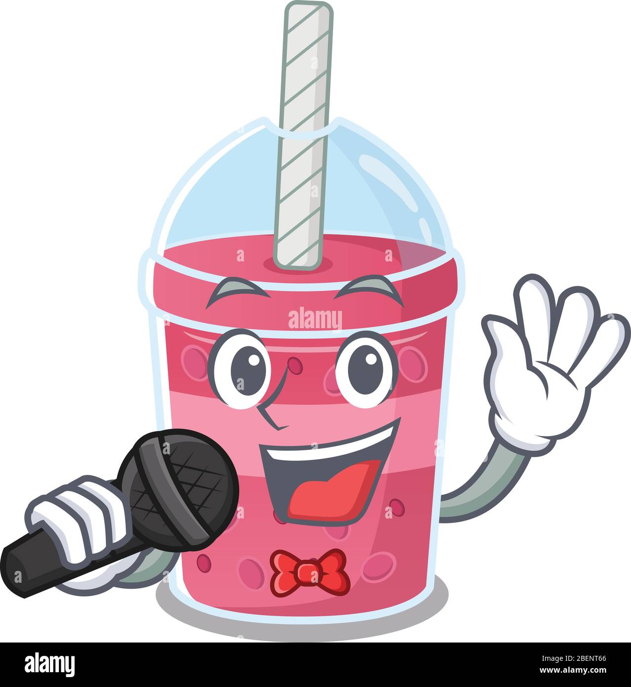 Talented singer of strawberry bubble tea cartoon character holding a ...