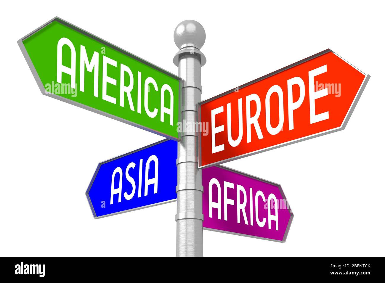 Continents - colorful signpost Stock Photo - Alamy