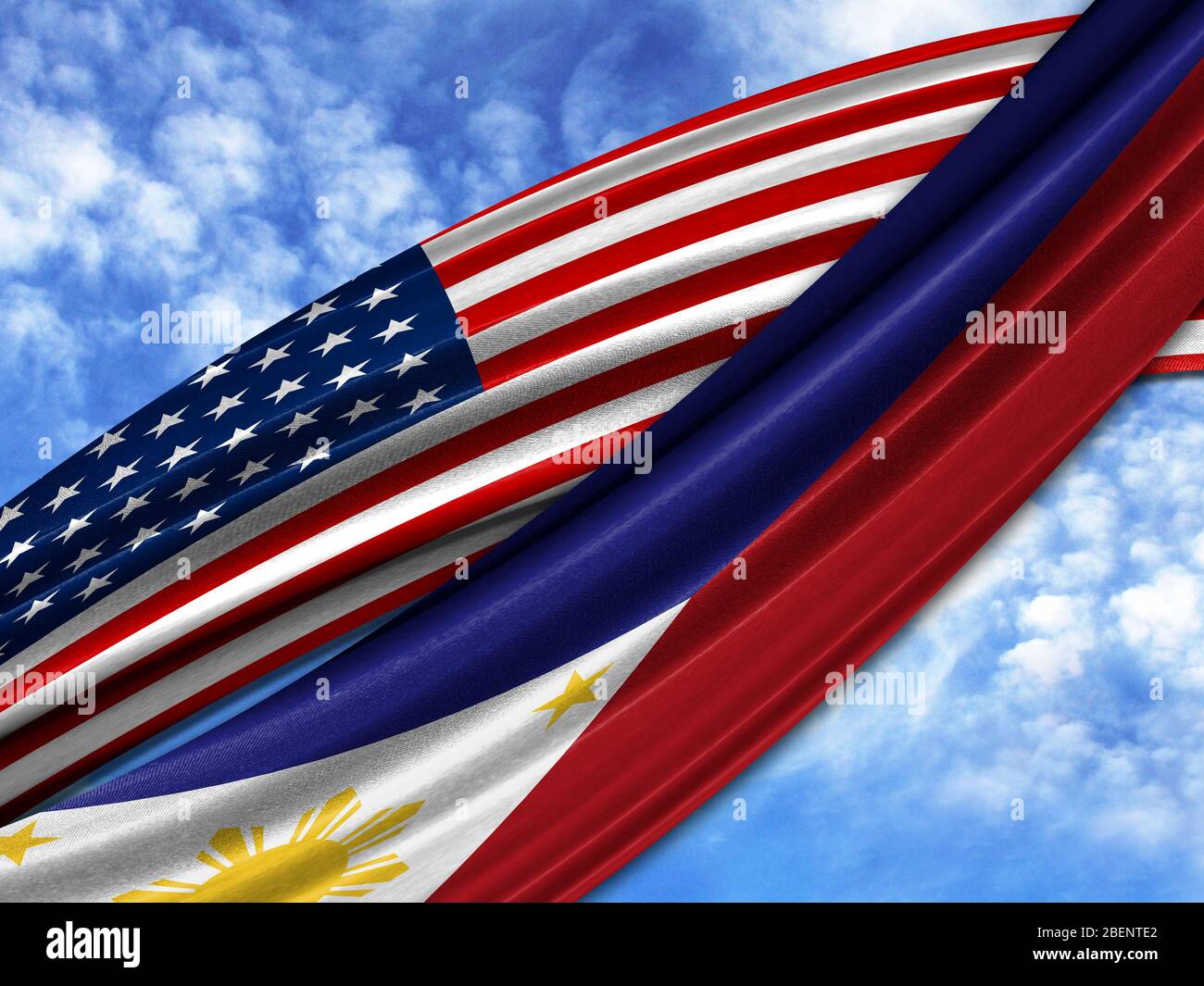 flag of America with Philippines flag on sky background Stock Photo - Alamy