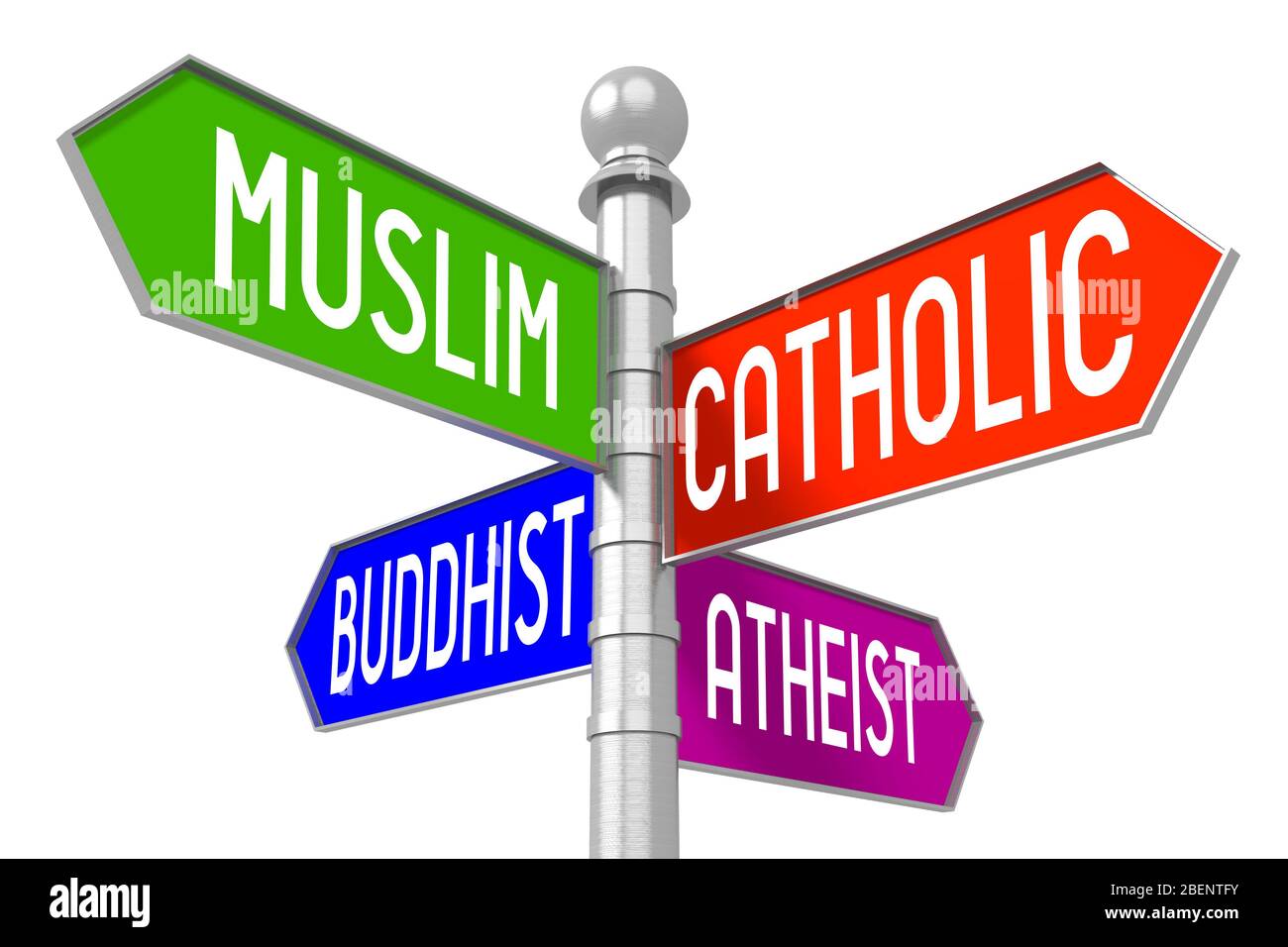 Religion concept - colorful signpost Stock Photo - Alamy