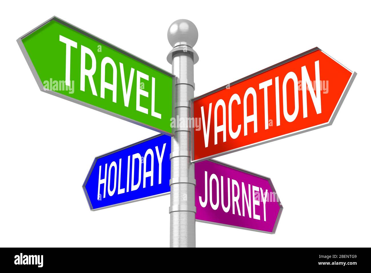 Travel concept - colorful signpost Stock Photo - Alamy