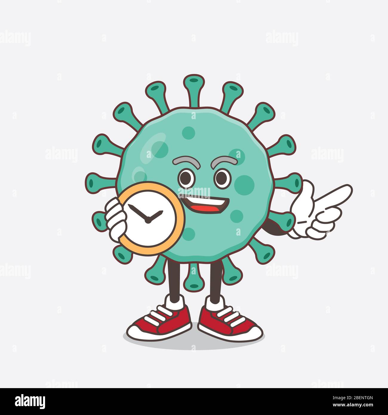 An illustration of Blue Virus cartoon mascot character holding a clock ...