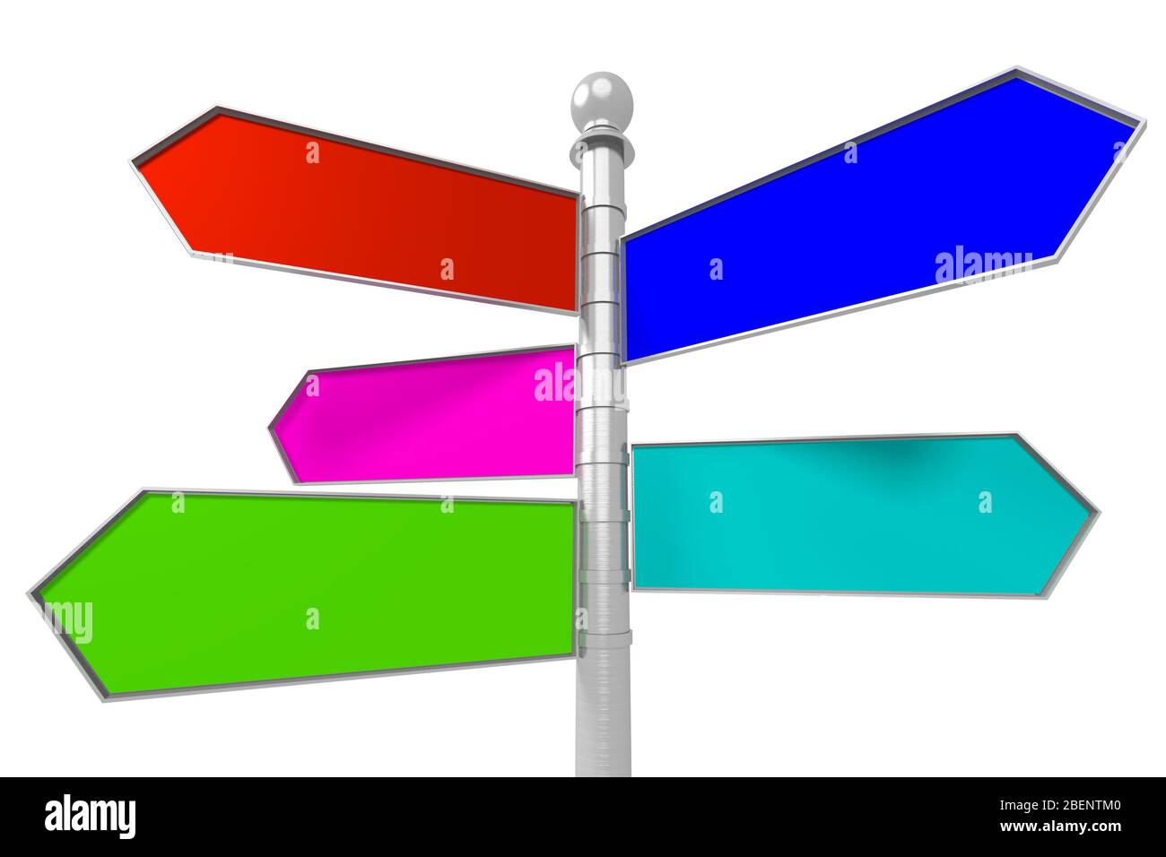 Colorful signpost with five arrows Stock Photo - Alamy