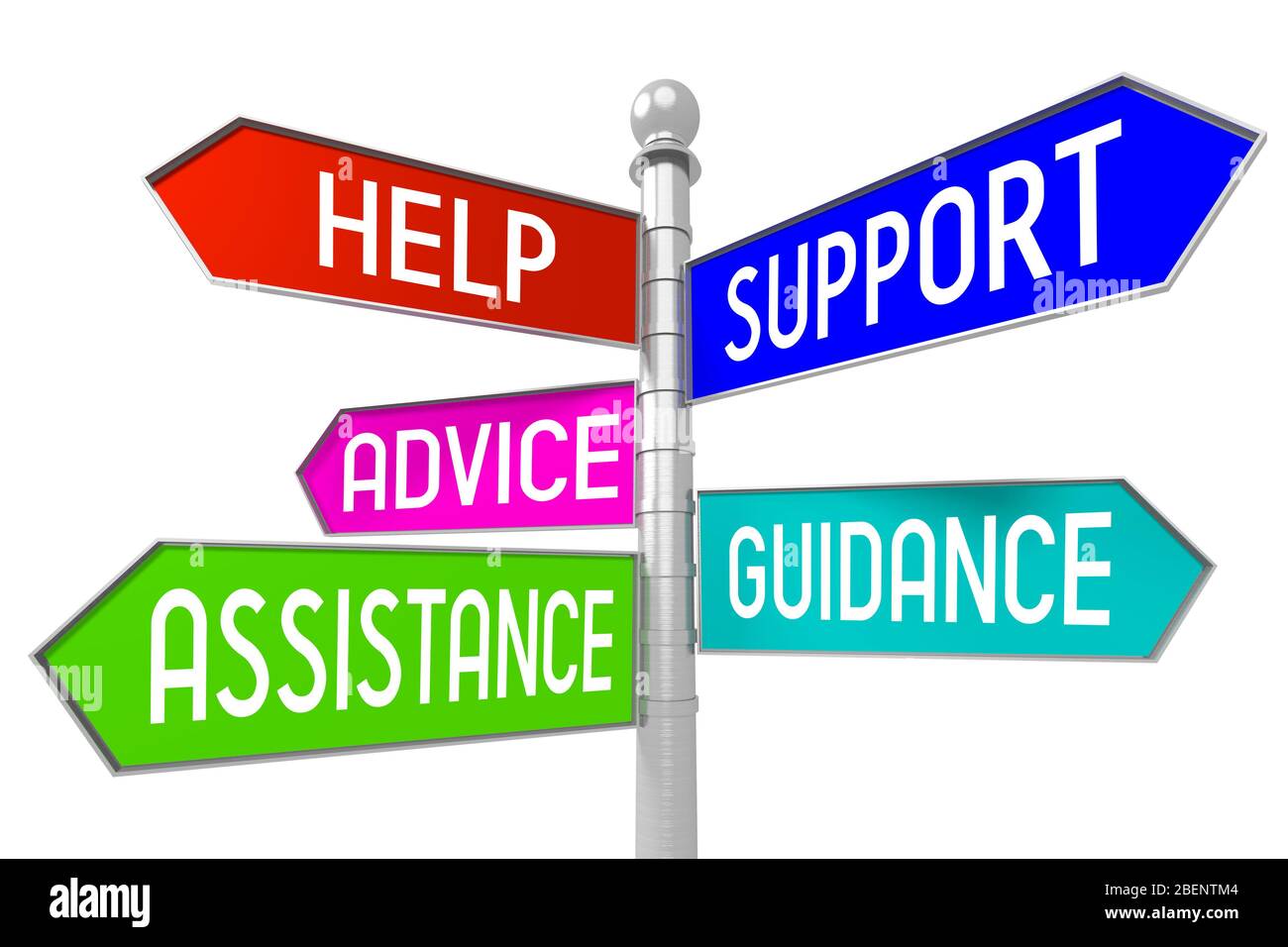 Colorful signpost with five arrows Stock Photo - Alamy