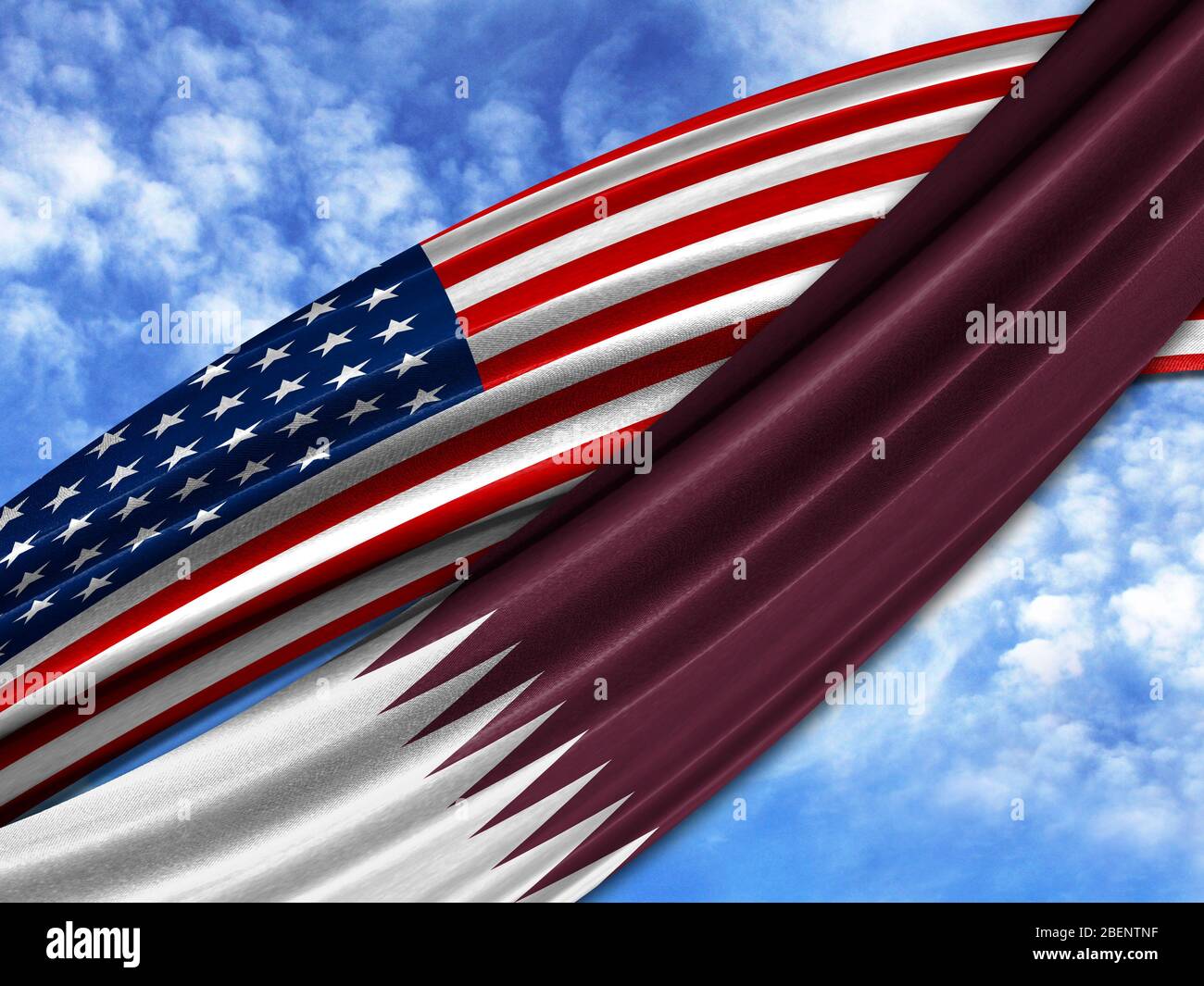 flag of America with Qatar flag on sky background Stock Photo - Alamy