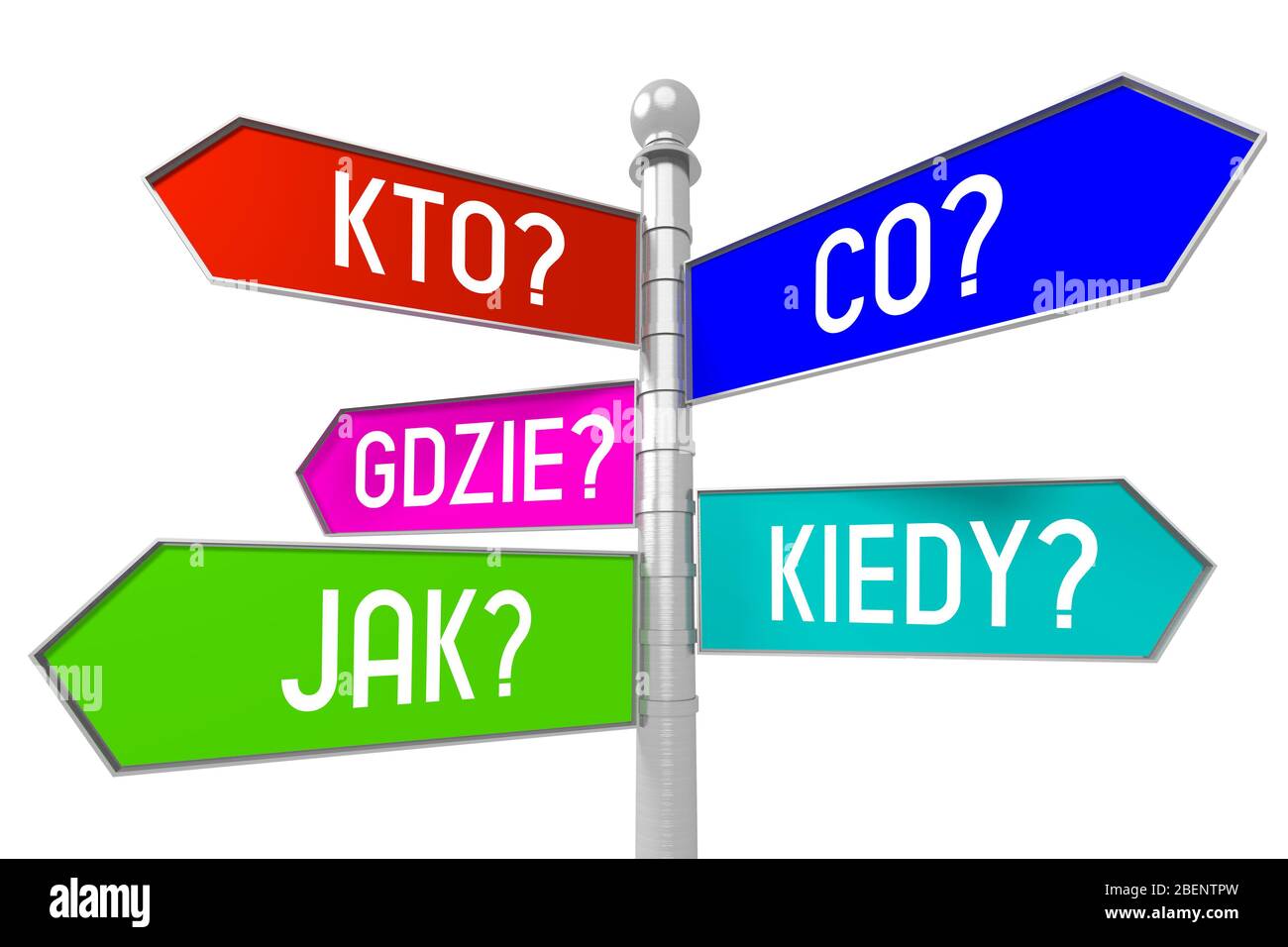 Colorful signpost with five arrows Stock Photo - Alamy