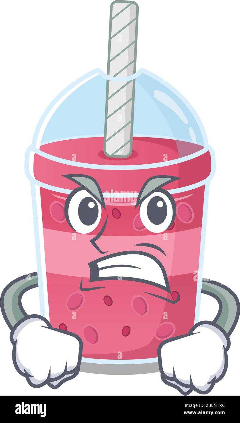 Mascot design concept of strawberry bubble tea with angry face Stock ...