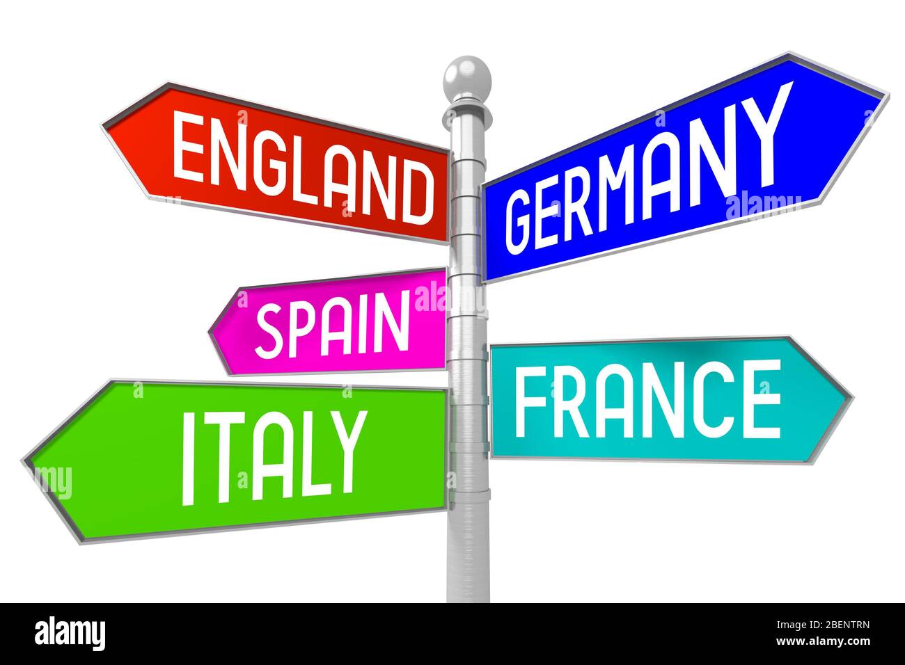 Colorful signpost with five arrows Stock Photo - Alamy