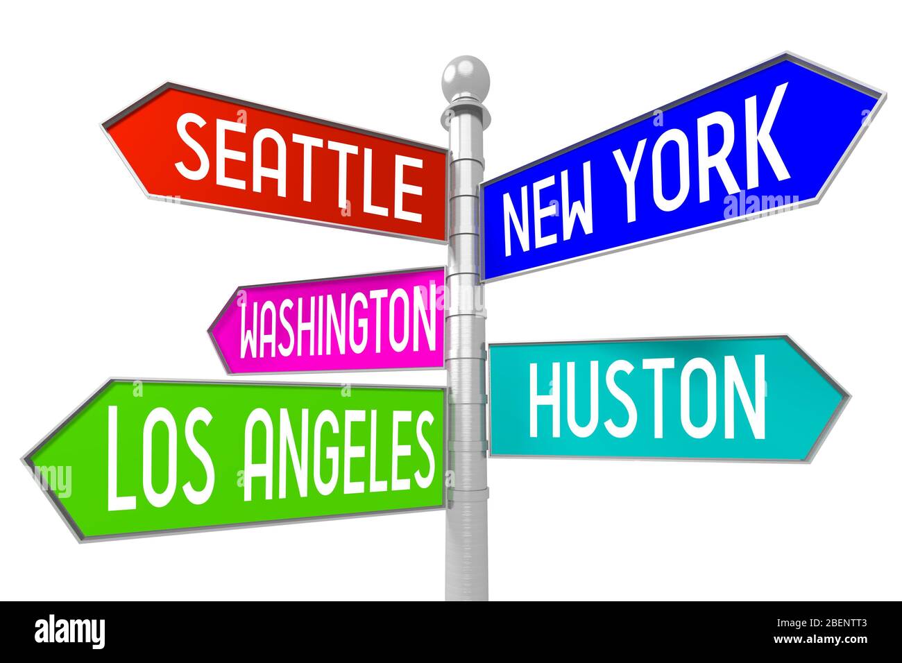Colorful signpost with five arrows Stock Photo - Alamy