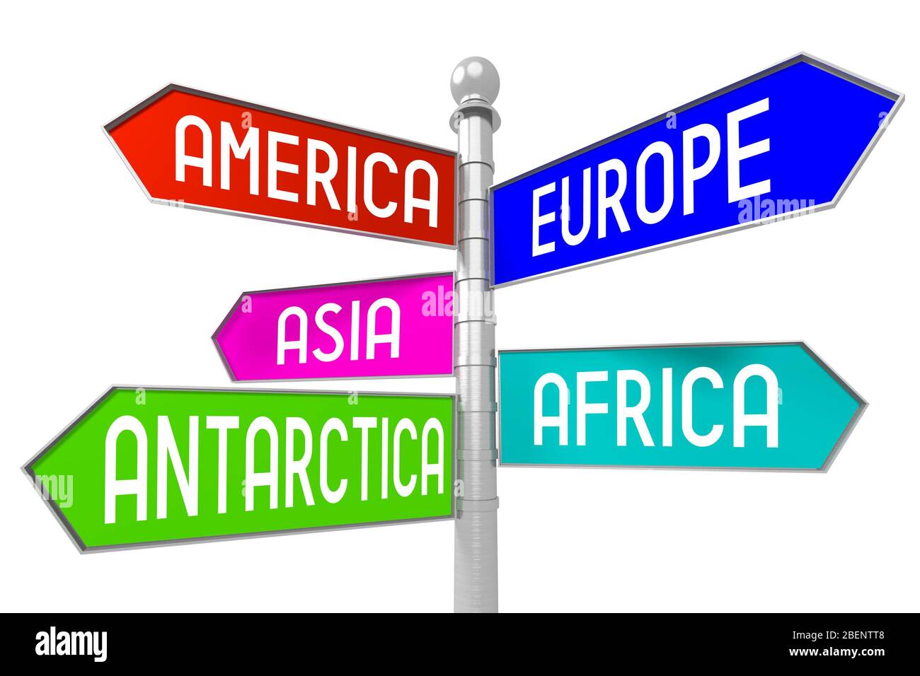 Colorful signpost with five arrows Stock Photo - Alamy