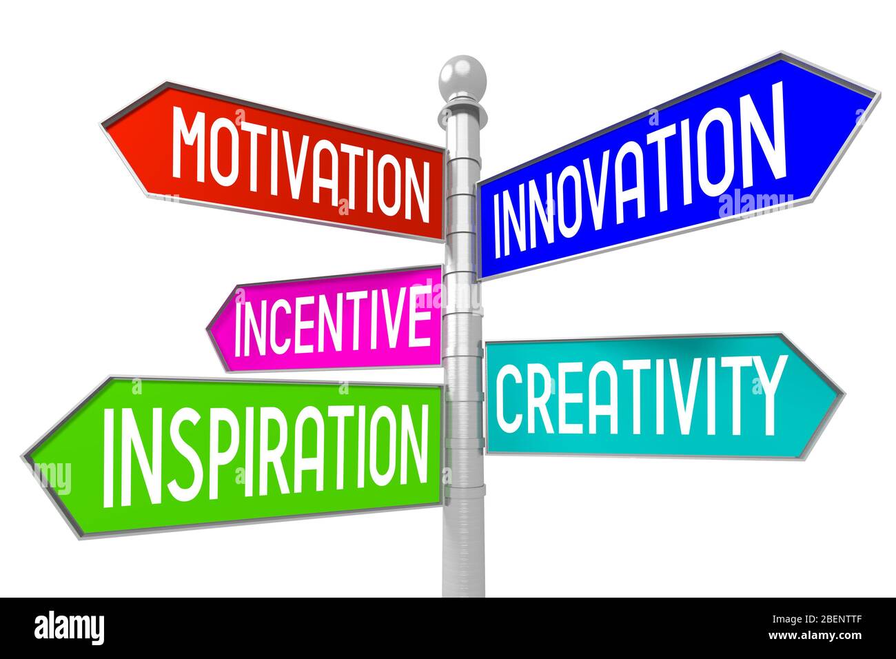 Colorful signpost with five arrows Stock Photo - Alamy