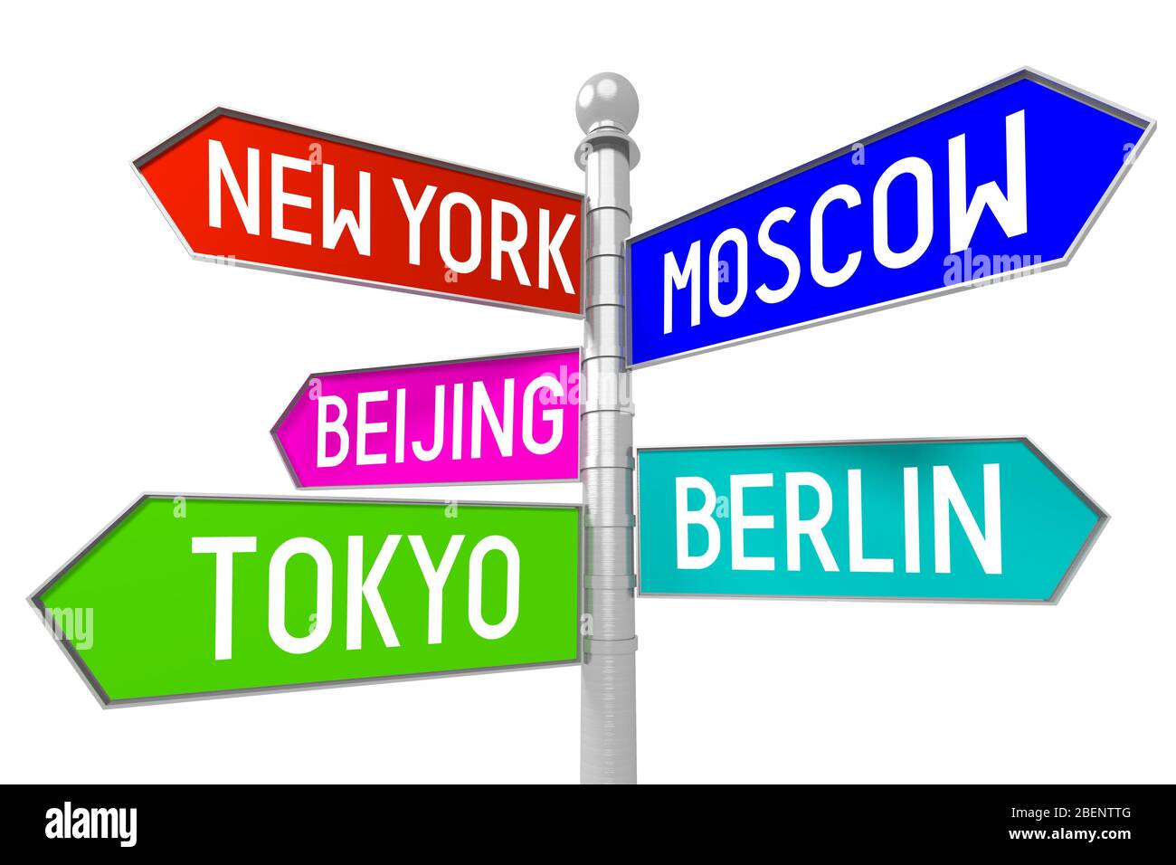 Colorful signpost with five arrows Stock Photo - Alamy