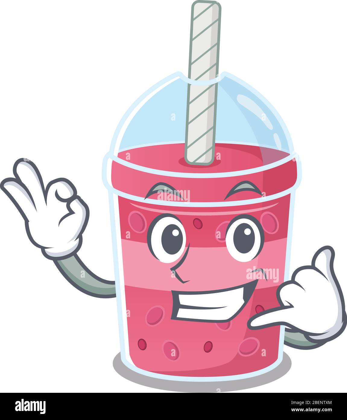 Cartoon design of strawberry bubble tea with call me funny gesture ...
