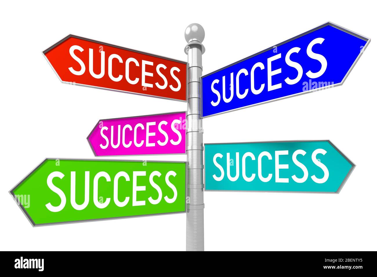 Colorful signpost with five arrows Stock Photo - Alamy