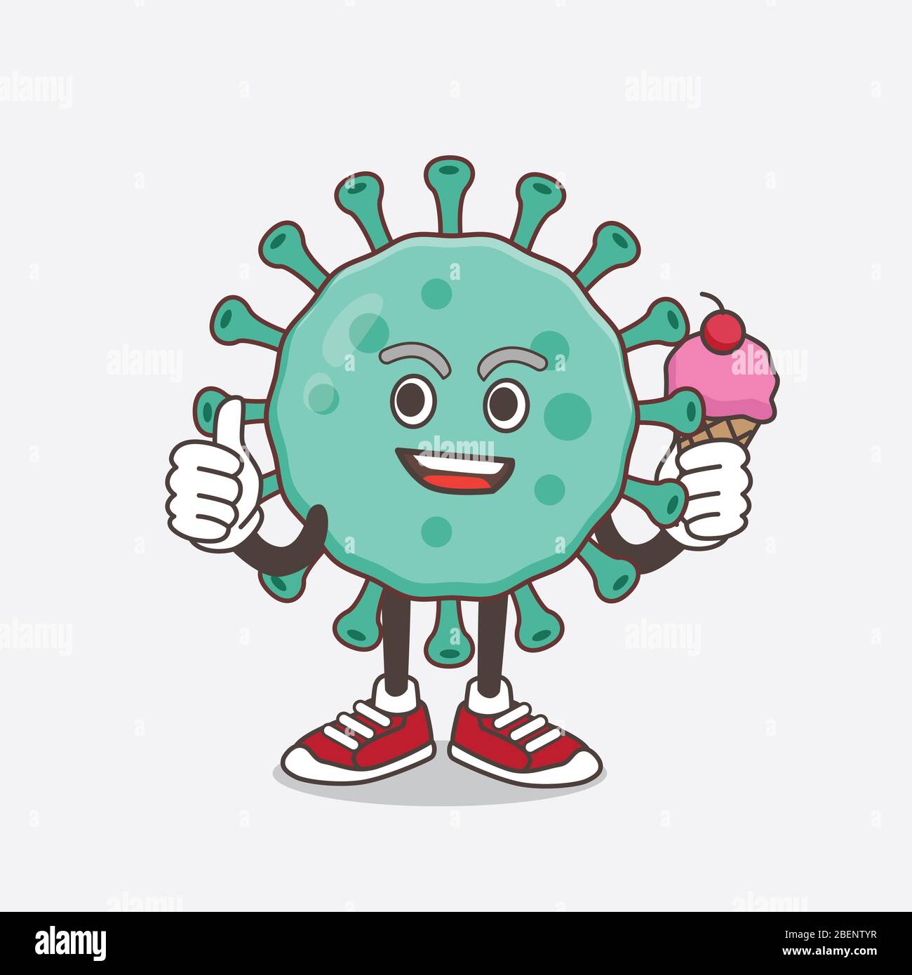 An illustration of Blue Virus cartoon mascot character eating an ice ...
