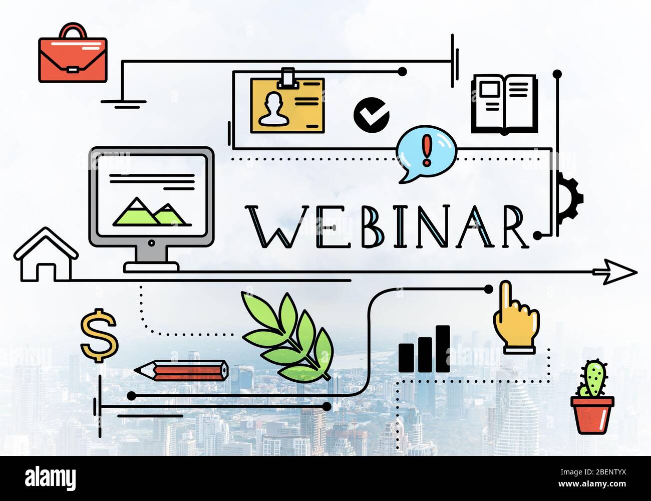 Internet webinar linear sketch with media signs Stock Photo - Alamy