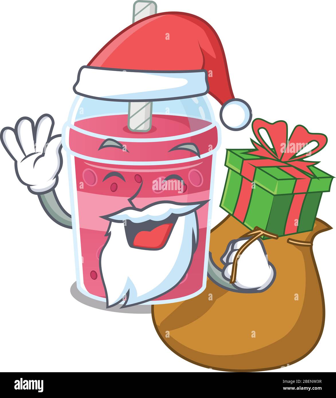 Cartoon design of strawberry bubble tea Santa with Christmas gift Stock ...