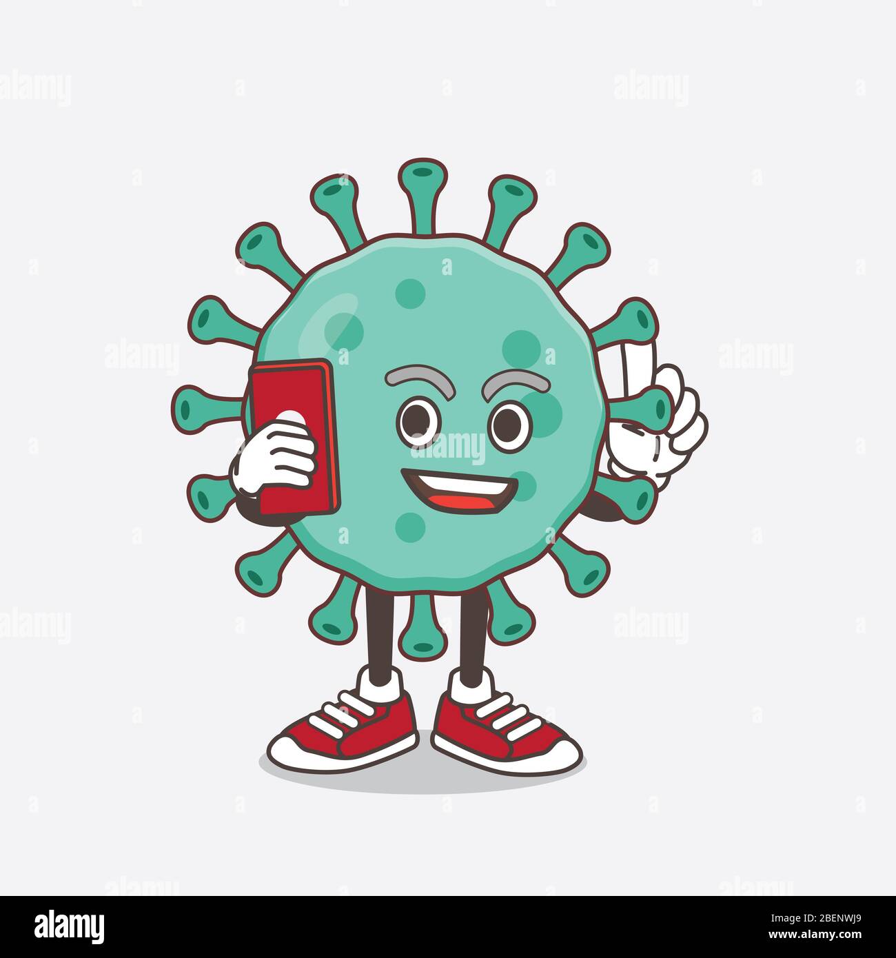 An illustration of Blue Virus cartoon mascot character speaking on the ...