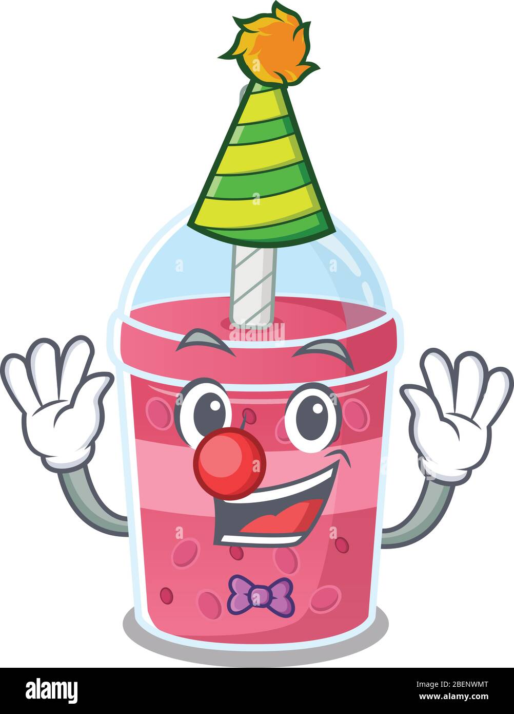 cartoon character design concept of cute clown strawberry bubble tea ...