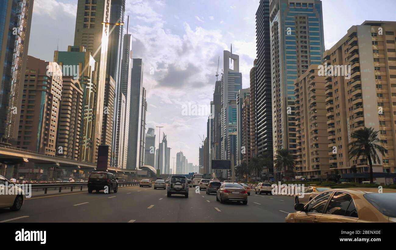 Drive along Sheikh Zayed Road in Dubai Stock Photo - Alamy
