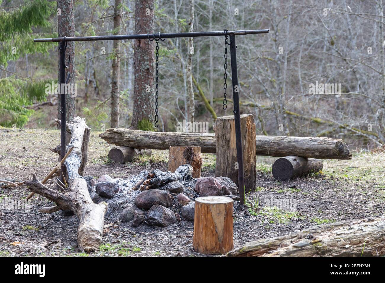 Fireplace in wild forest Stock Photo - Alamy