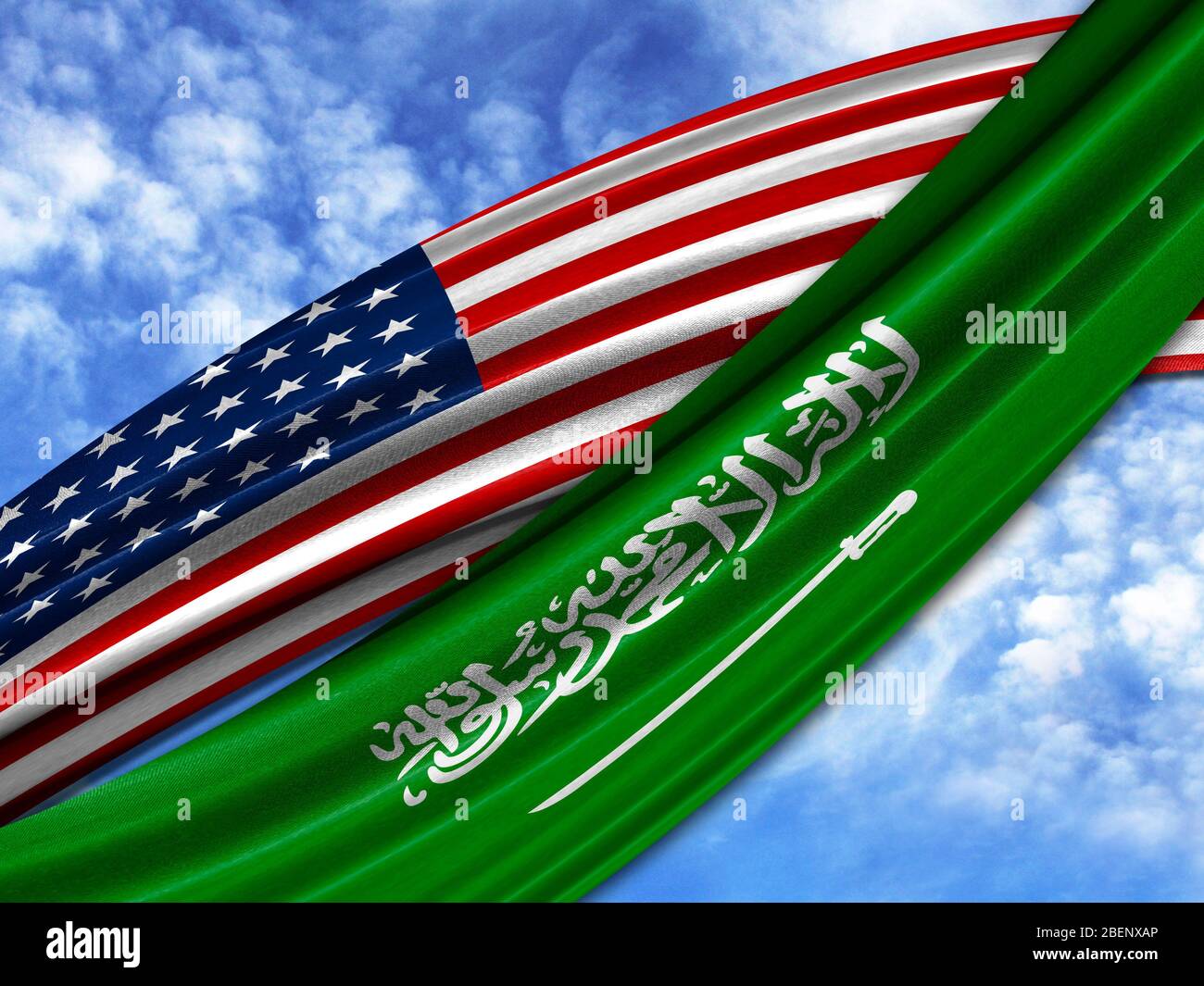 flag of America with Saudi Arabia flag on sky background Stock Photo ...