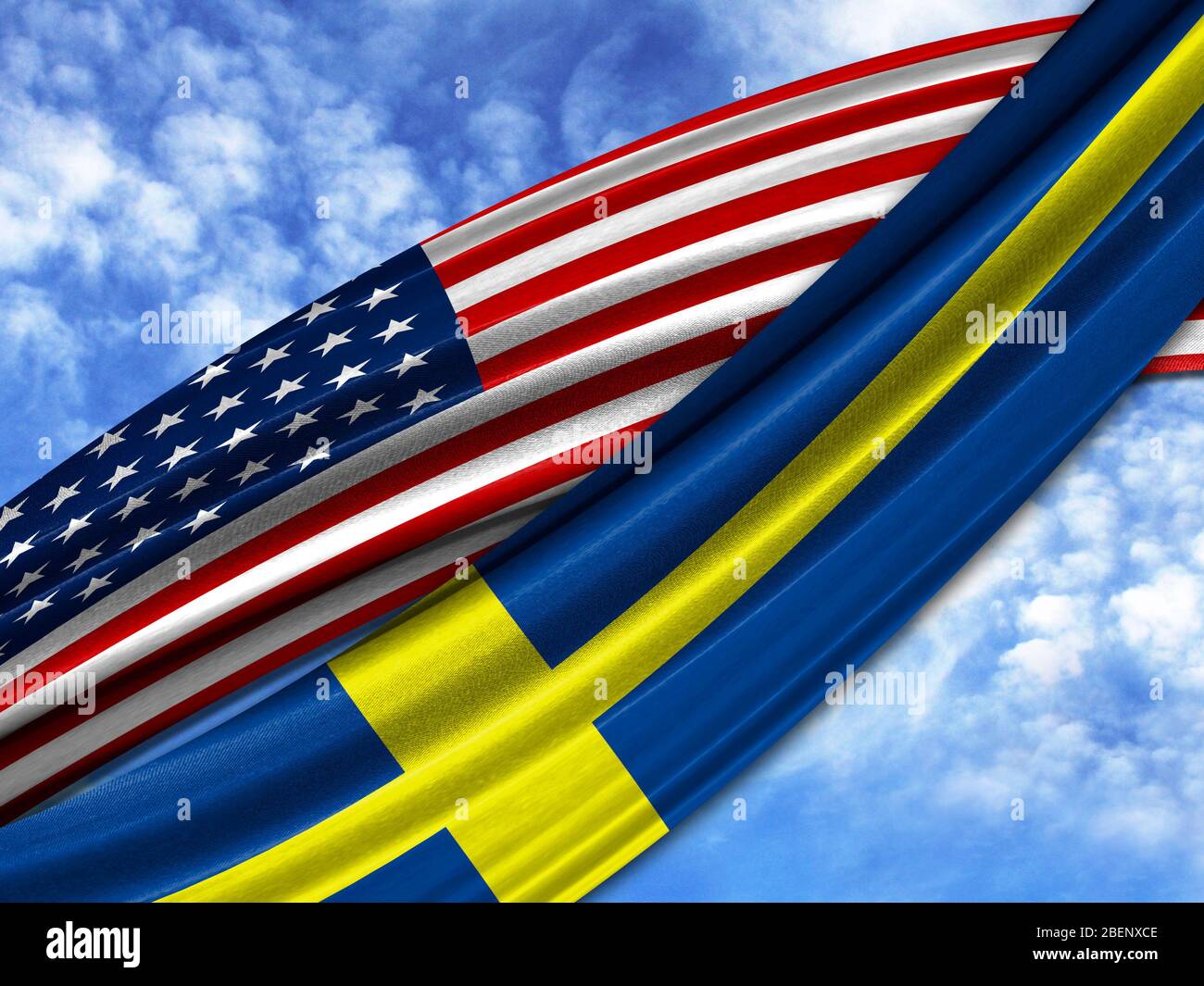 flag of America with Sweden flag on sky background Stock Photo - Alamy