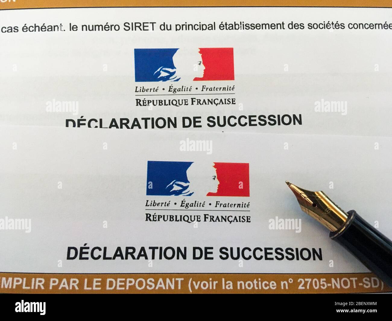 Declaration of succession, French administrative document, France Stock ...