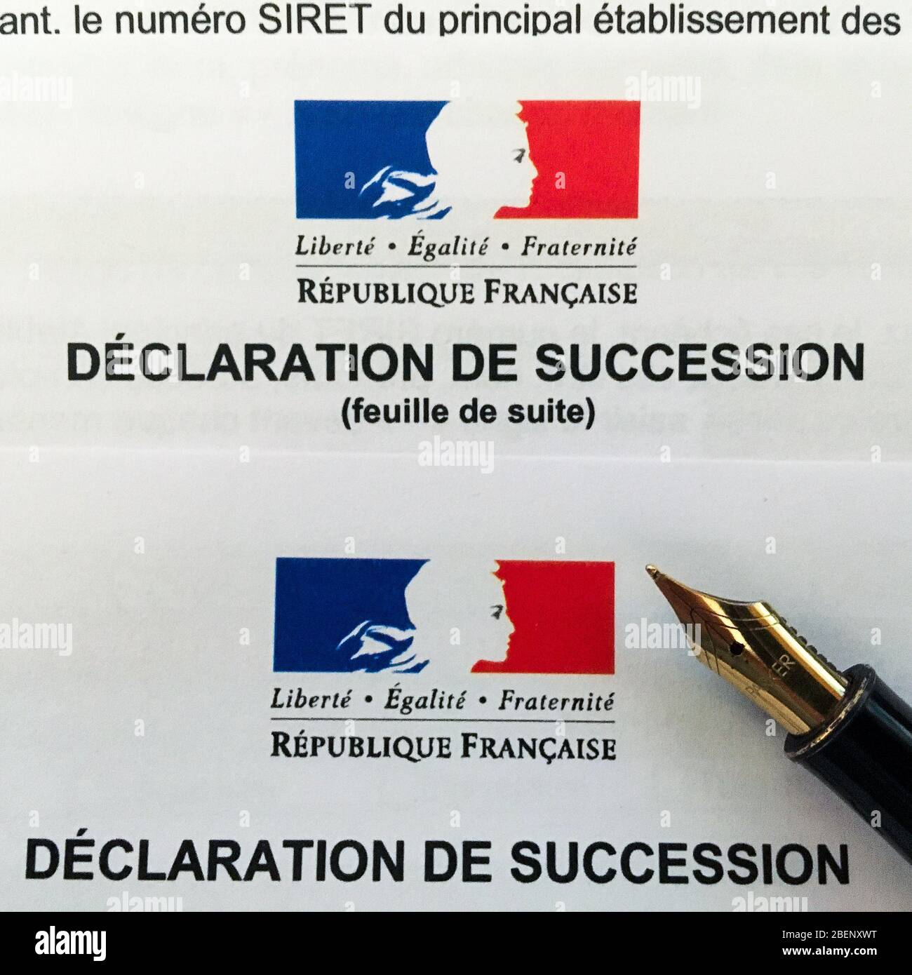 Declaration of succession, French administrative document, France Stock ...