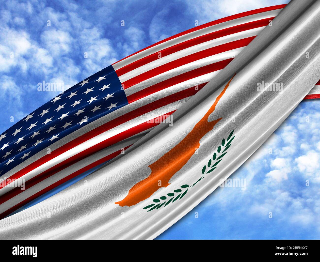 flag of America with Cyprus flag on sky background Stock Photo - Alamy