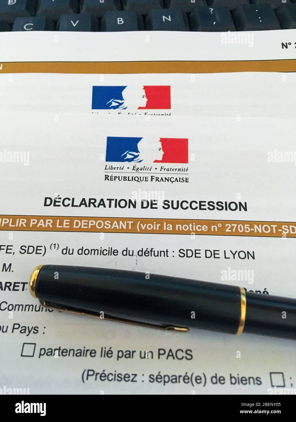 Declaration of succession, French administrative document, France Stock ...