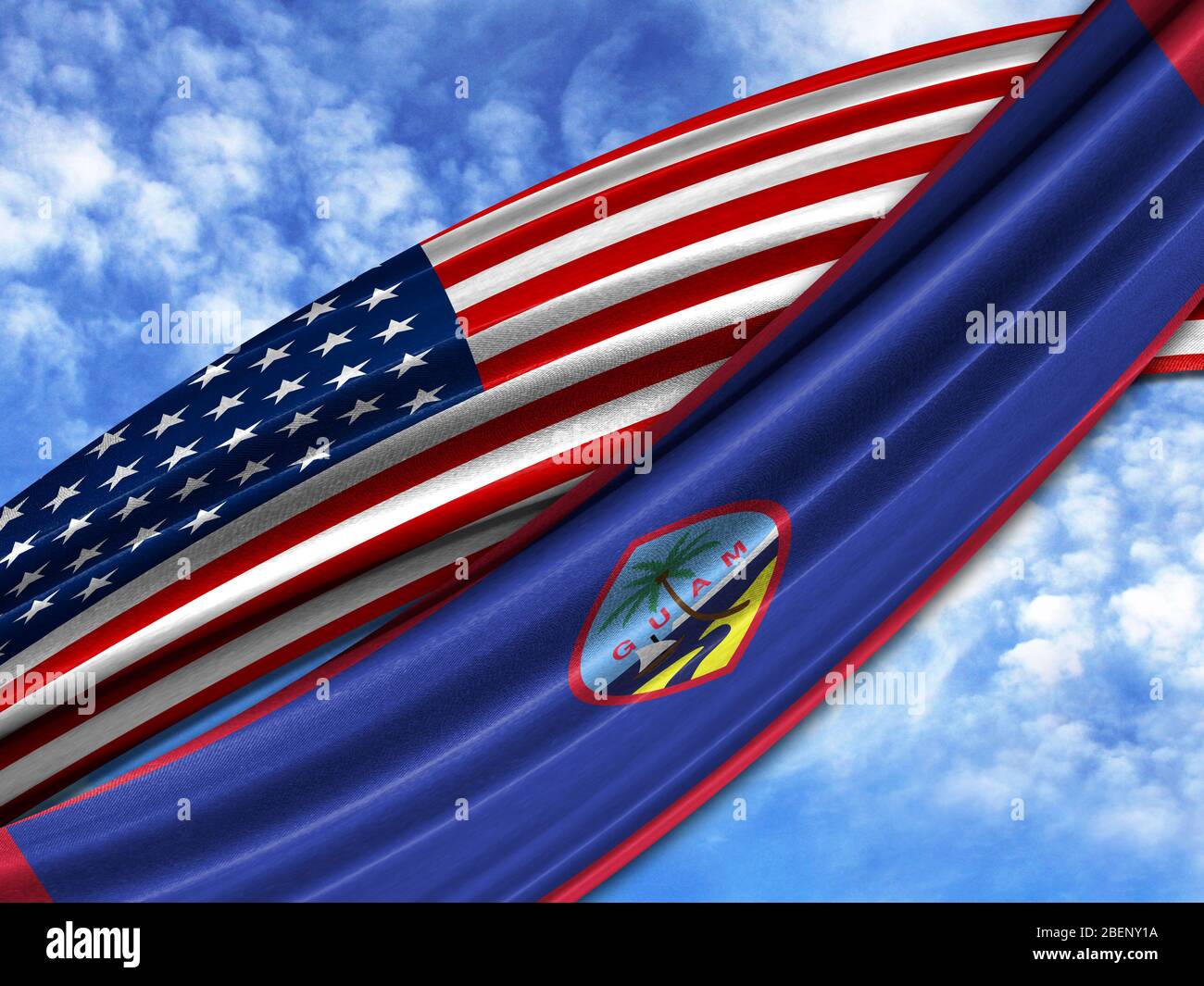 flag of America with Guam flag on sky background Stock Photo - Alamy