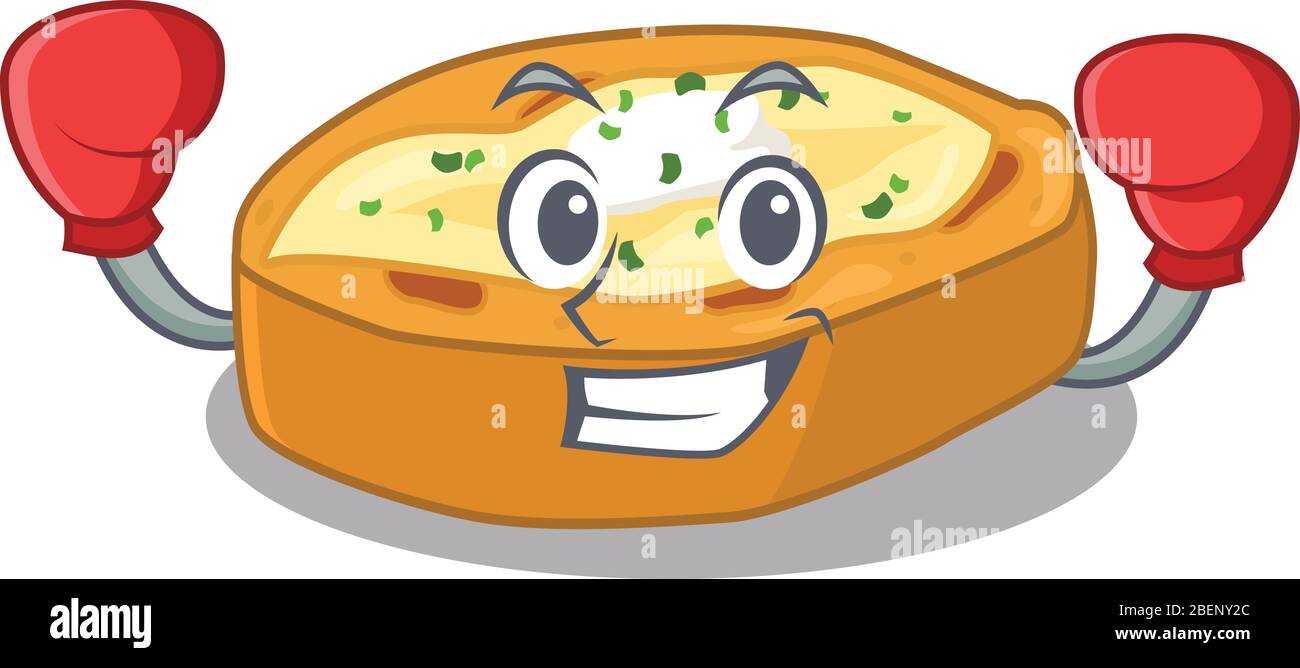 A sporty boxing athlete mascot design of baked potatoes with red boxing ...