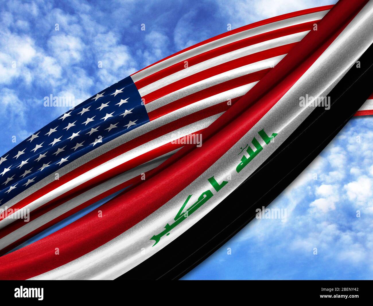 flag of America with Iraq flag on sky background Stock Photo - Alamy