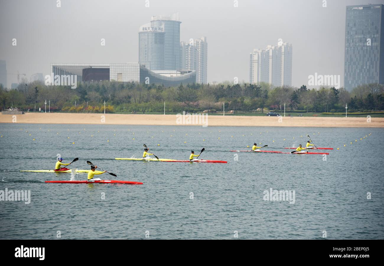 Rizhao, China's Shandong province. 15th Apr, 2020. Members of China's ...