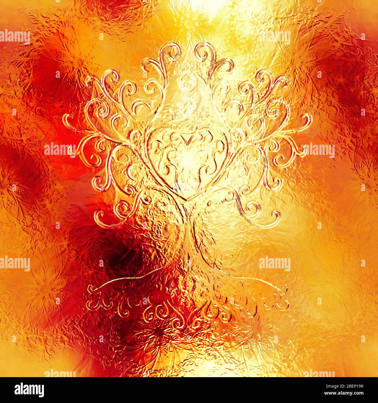 tree of life symbol on structured ornamental background, yggdrasil ...