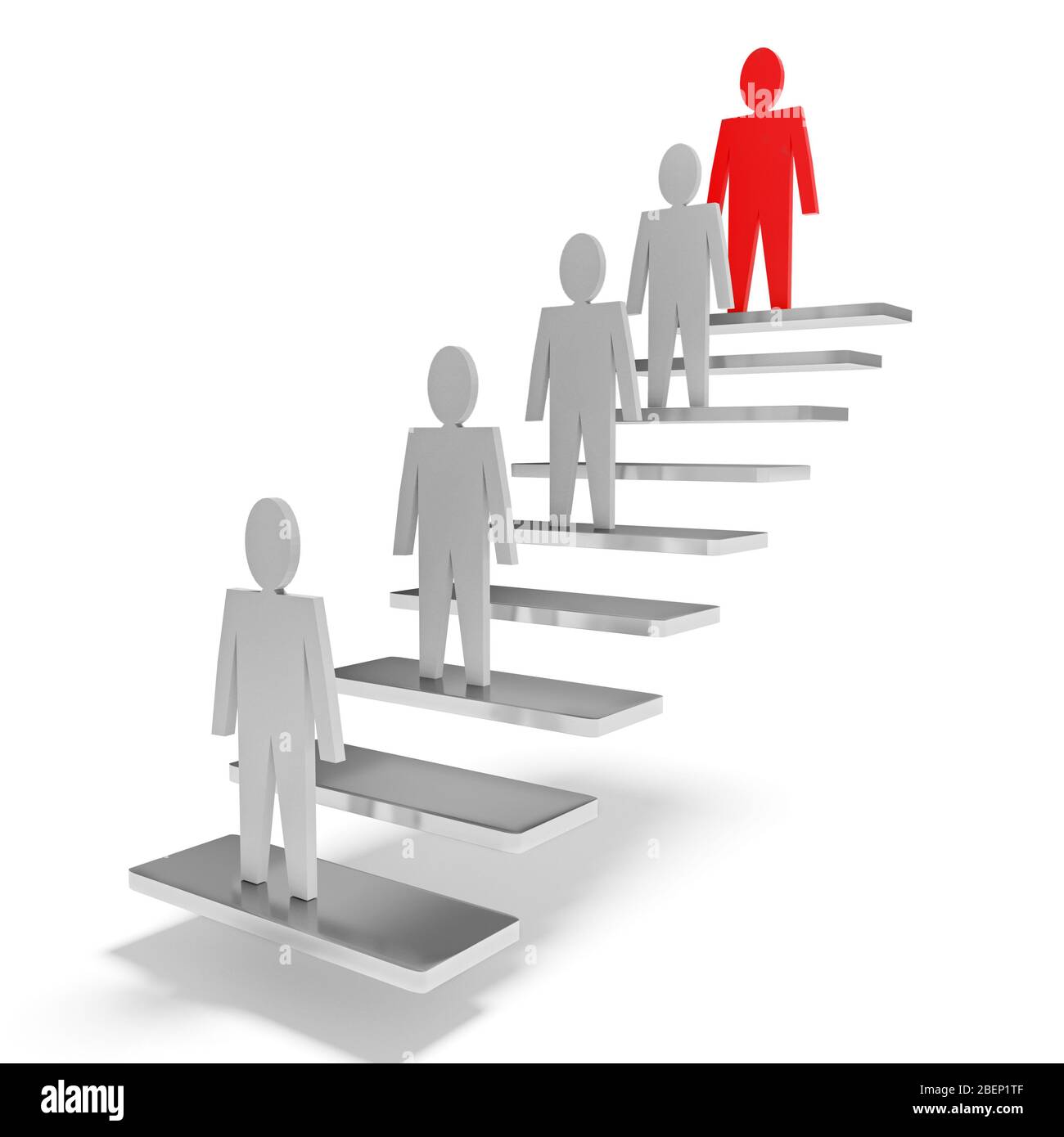 3d people stand on the stairs. On the top step is a red man. Business ...