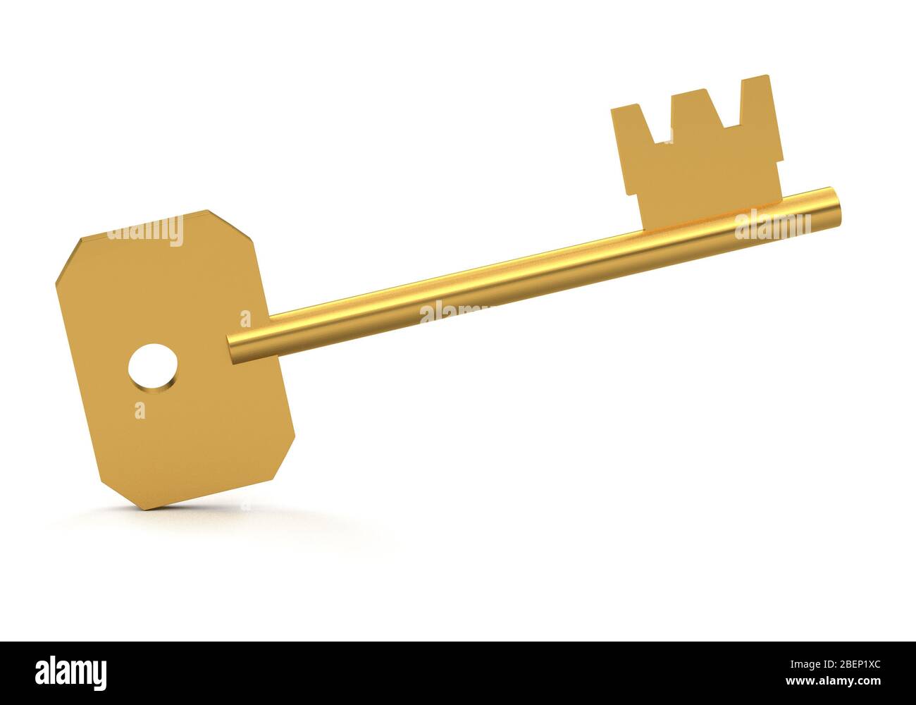 Golden key with shadow isolated on white background. 3d rendering Stock ...
