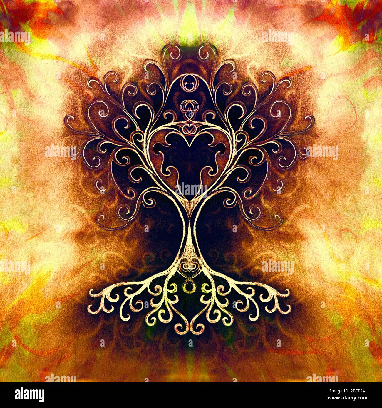 tree of life symbol on structured ornamental background, yggdrasil ...
