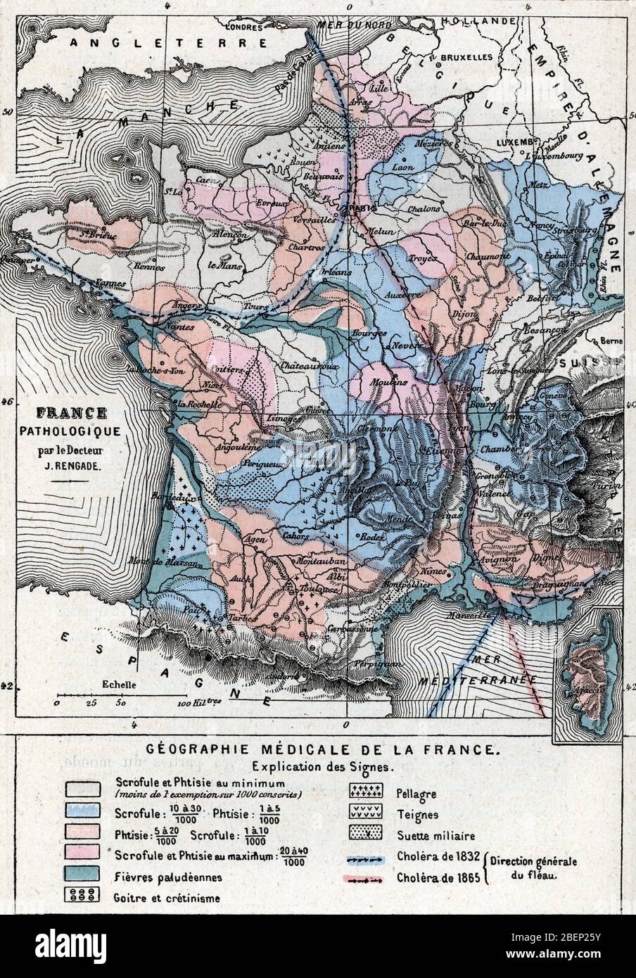 Representation d'une carte geographique de la FRance a la fin du 19eme ...