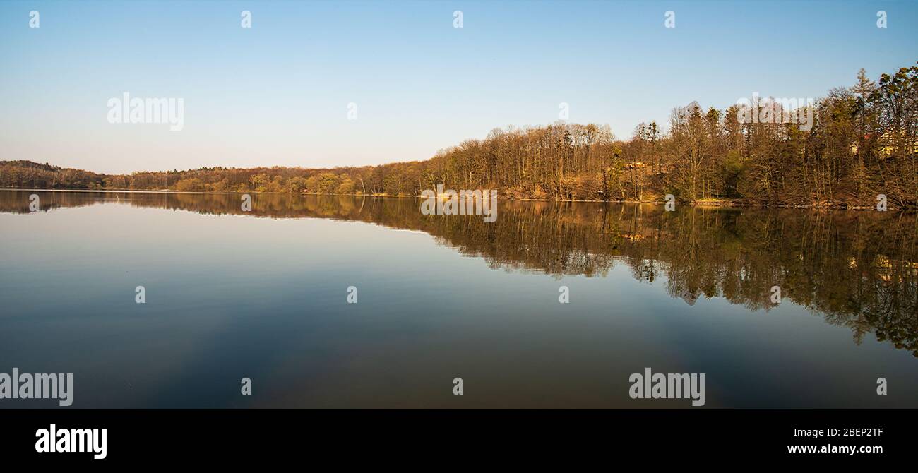 Zermanicka prehrada water reservoir with trees surrounded on water ...