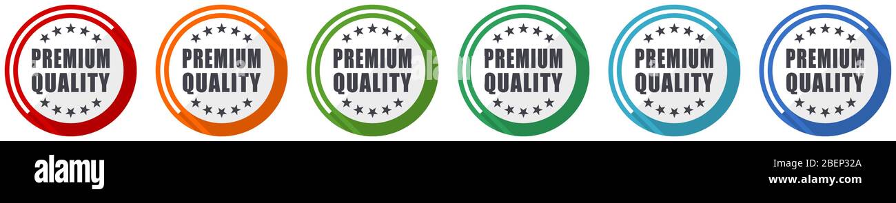 Premium quality icon set, flat design vector illustration in 6 colors ...