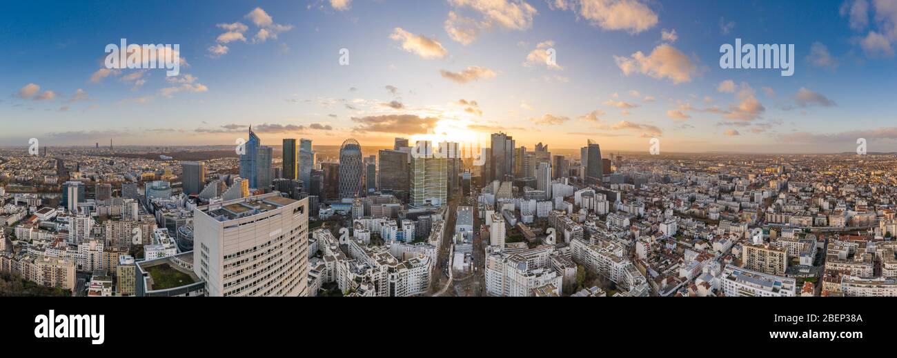 Dec 13, 2019 - Paris, France: Aerial pano drone shot of La Defense ...
