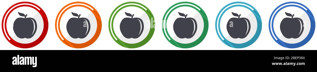 Apple icon set, flat design vector illustration in 6 colors options for ...