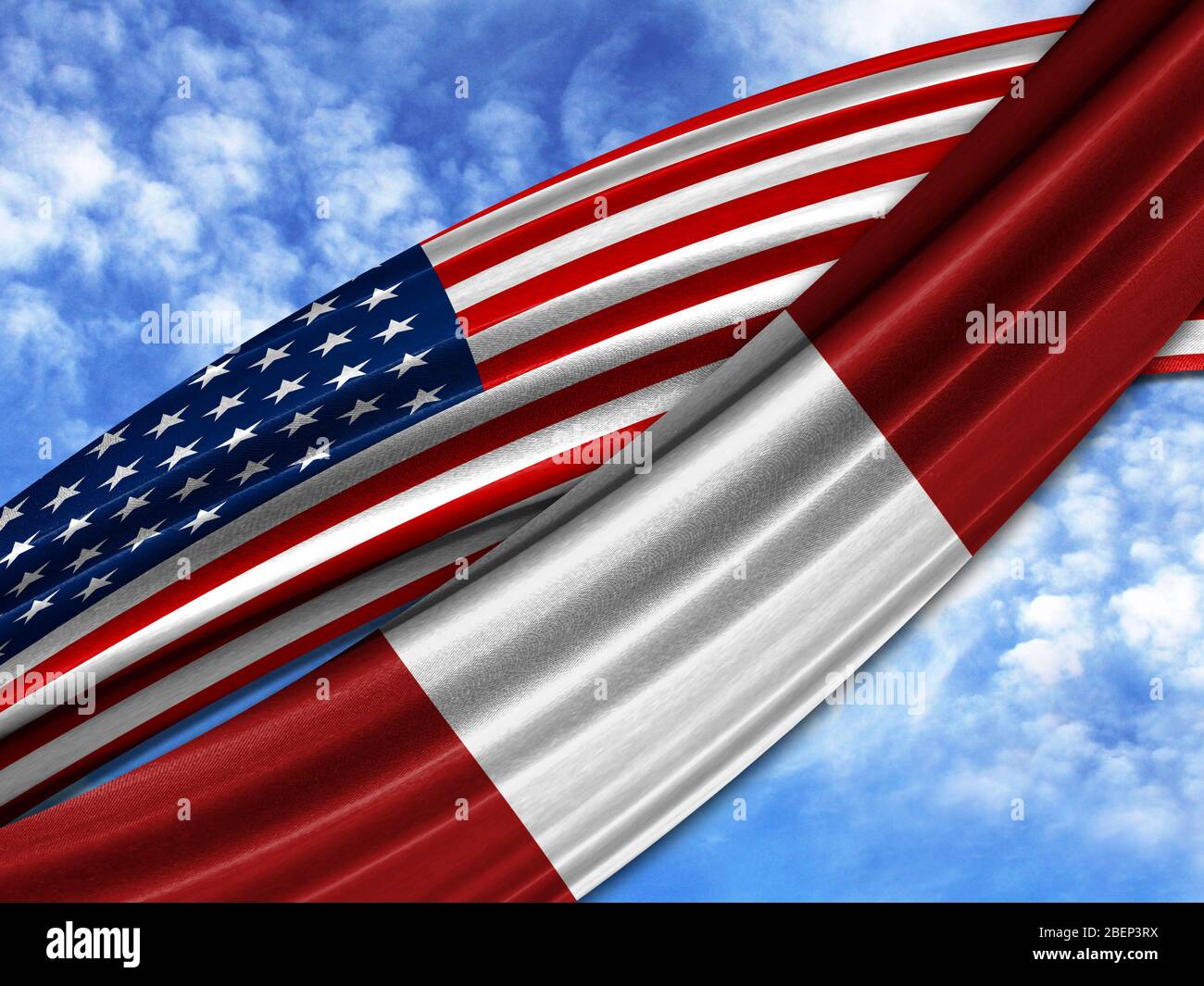 flag of America with Peru flag on sky background Stock Photo - Alamy