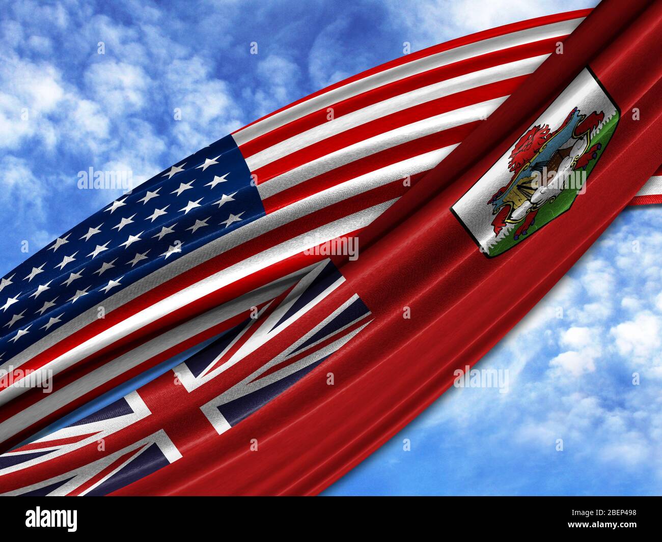 flag of America with Bermuda Islands flag on sky background Stock Photo ...