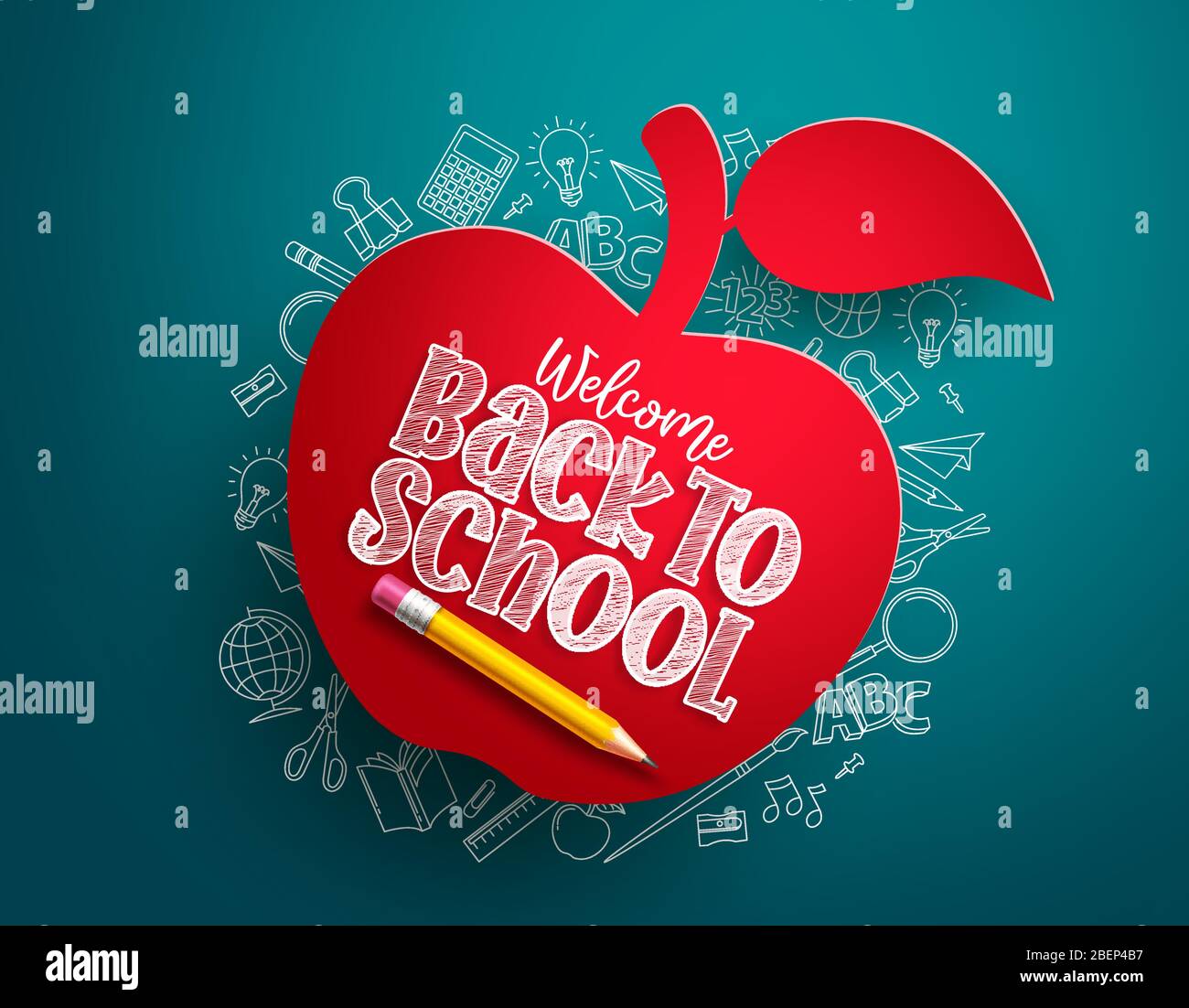 Back to school apple vector banner. Back to school text in red paper ...