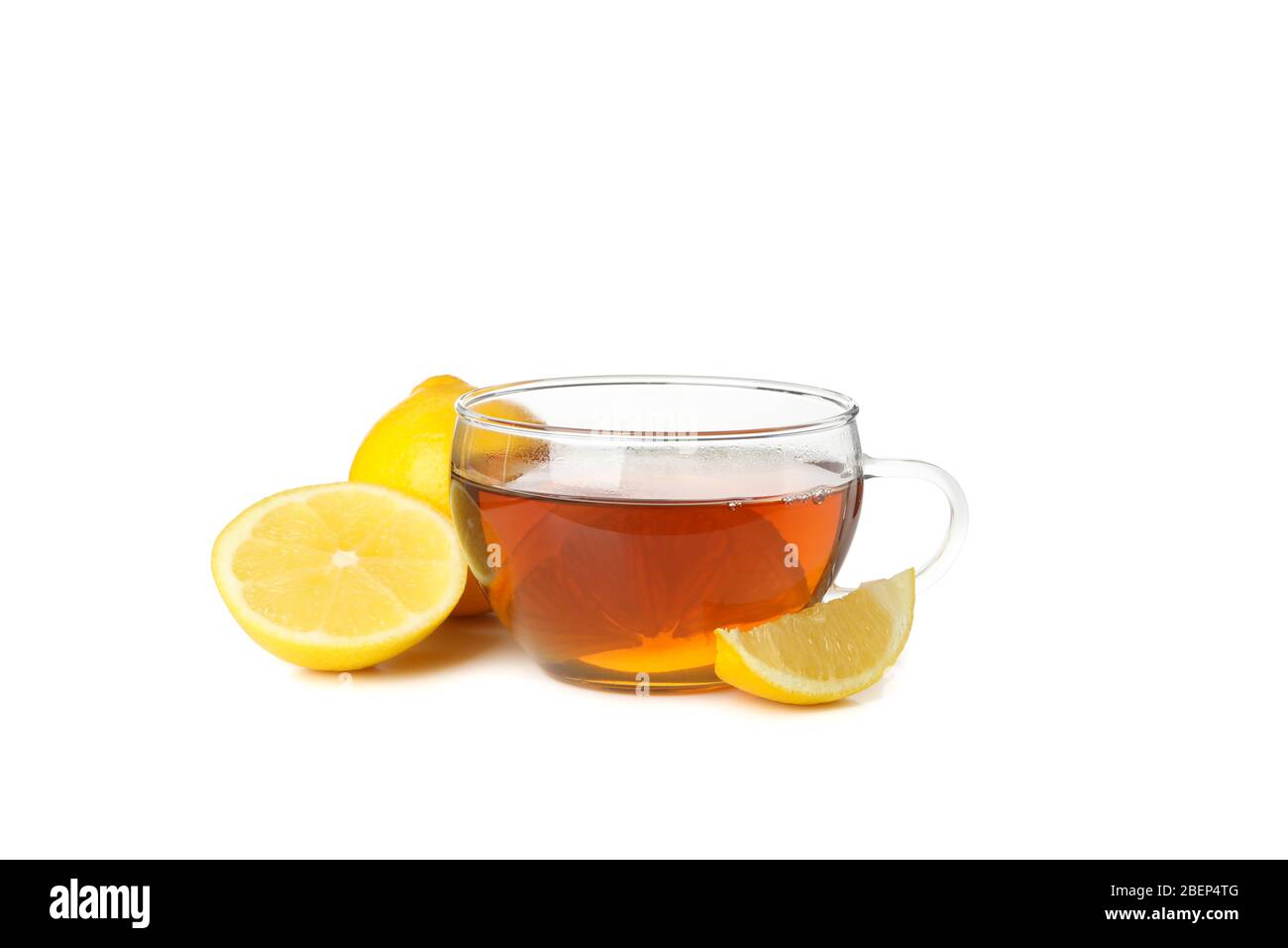 Tea and lemon slices isolated on white background Stock Photo - Alamy